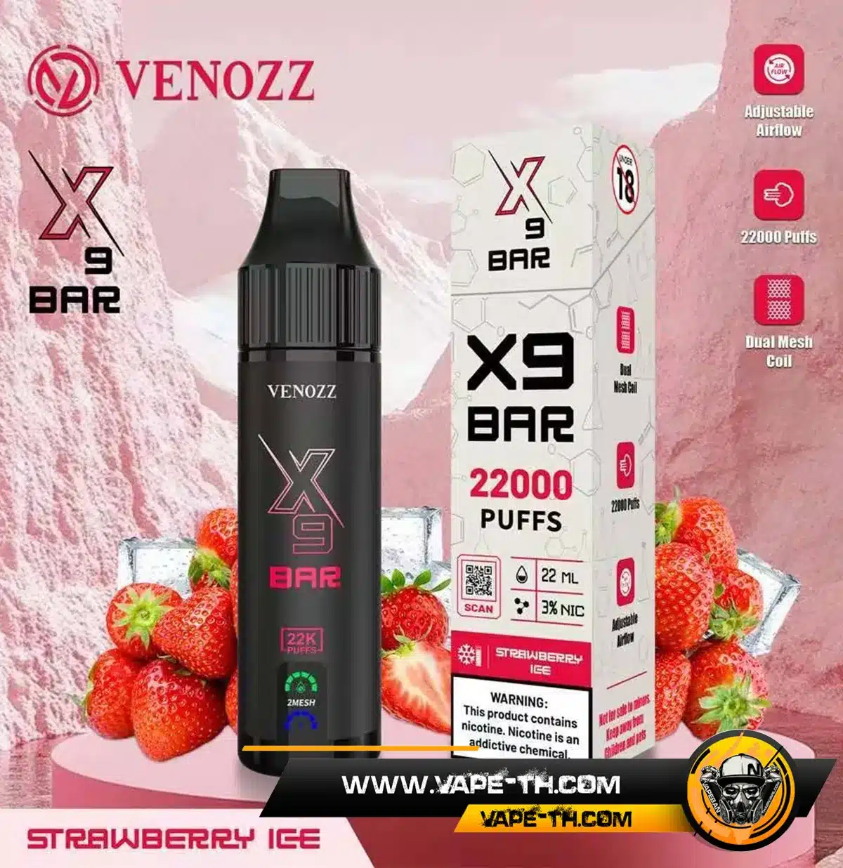 Venozz X9 Bar 22K 22,000 คำ พอตใช้แล้วทิ้ง จากแบรนด์ Venozz